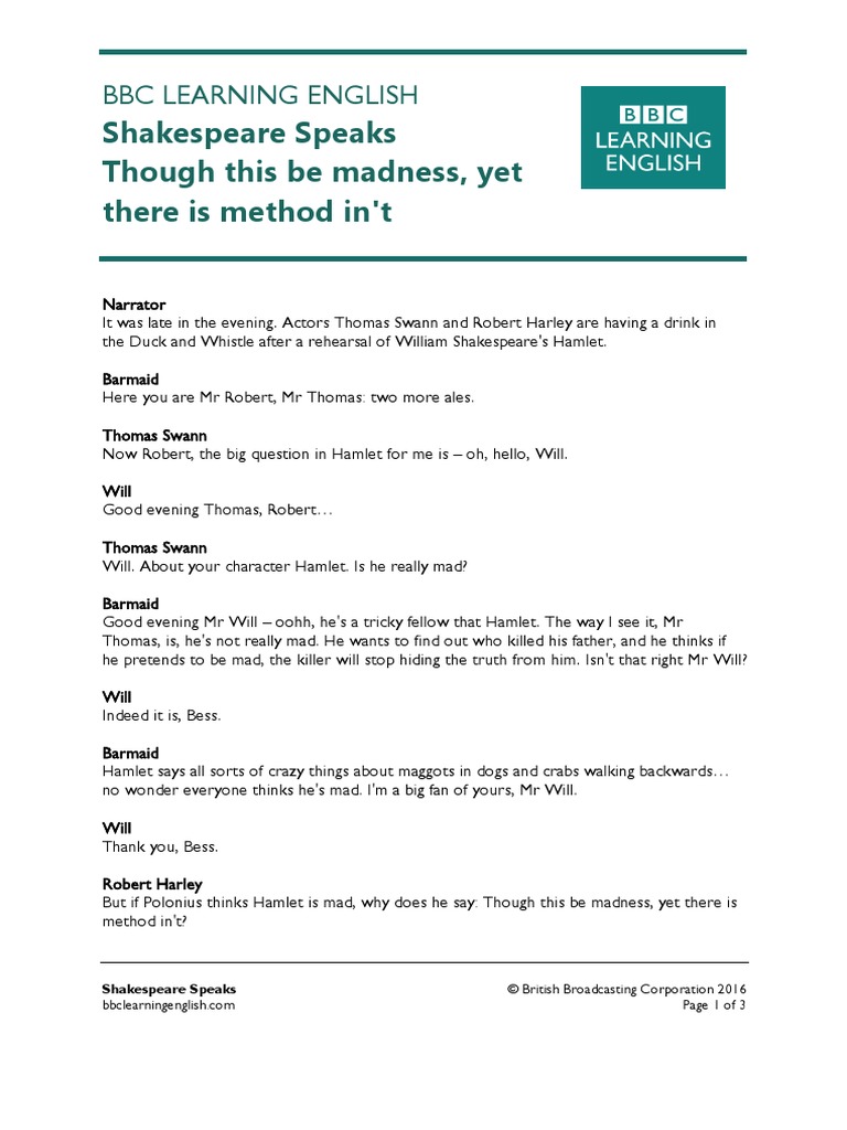 Shakespeare Speaks Though This Be Madness, Yet There Is Method In't ...
