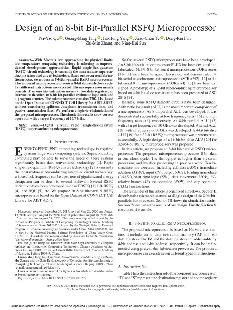 Design Of An 8 Bit Bit Parallel Rsfq Microprocessor Pdf Central Processing Unit System On