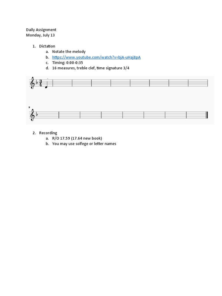 Music Dictation & Recording Tasks | PDF