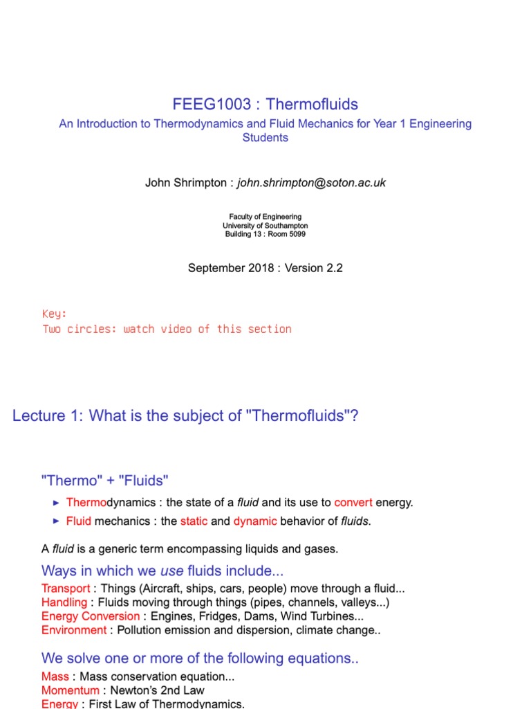 Thermofluids Module Introduction | PDF | Euclidean Vector | Fluid Dynamics