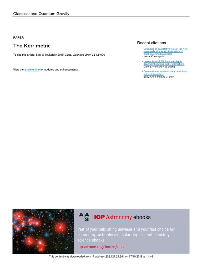 The Kerr Metric: Classical and Quantum Gravity | PDF | Black Hole ...