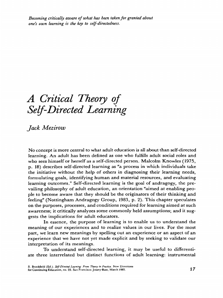 Mezirow, J. (1985) - A Critical Theory of Self-Directed Learning. | PDF ...