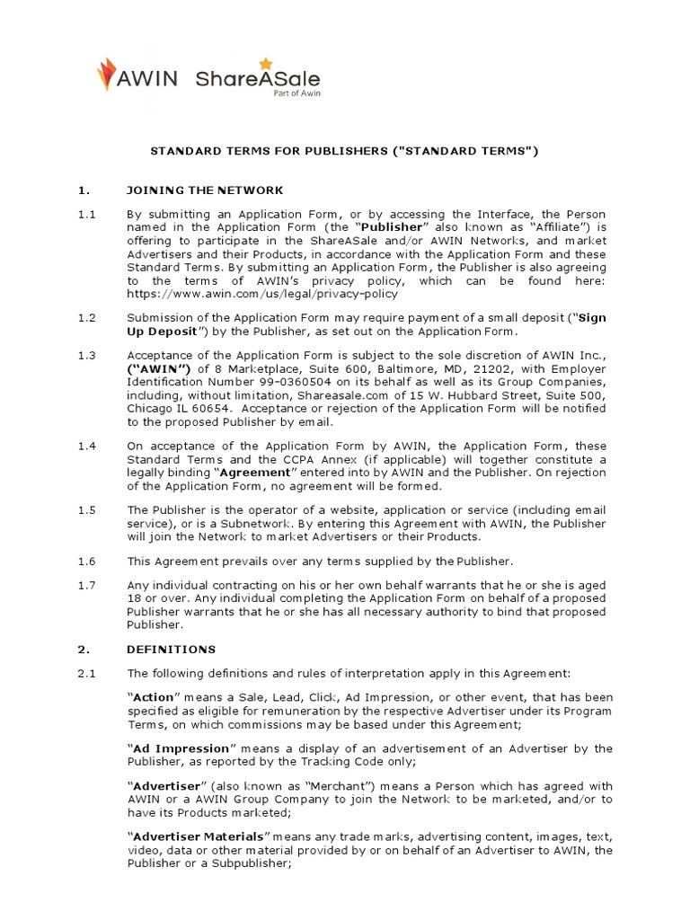 Standard Terms For Publishers ("Standard Terms") | PDF ...