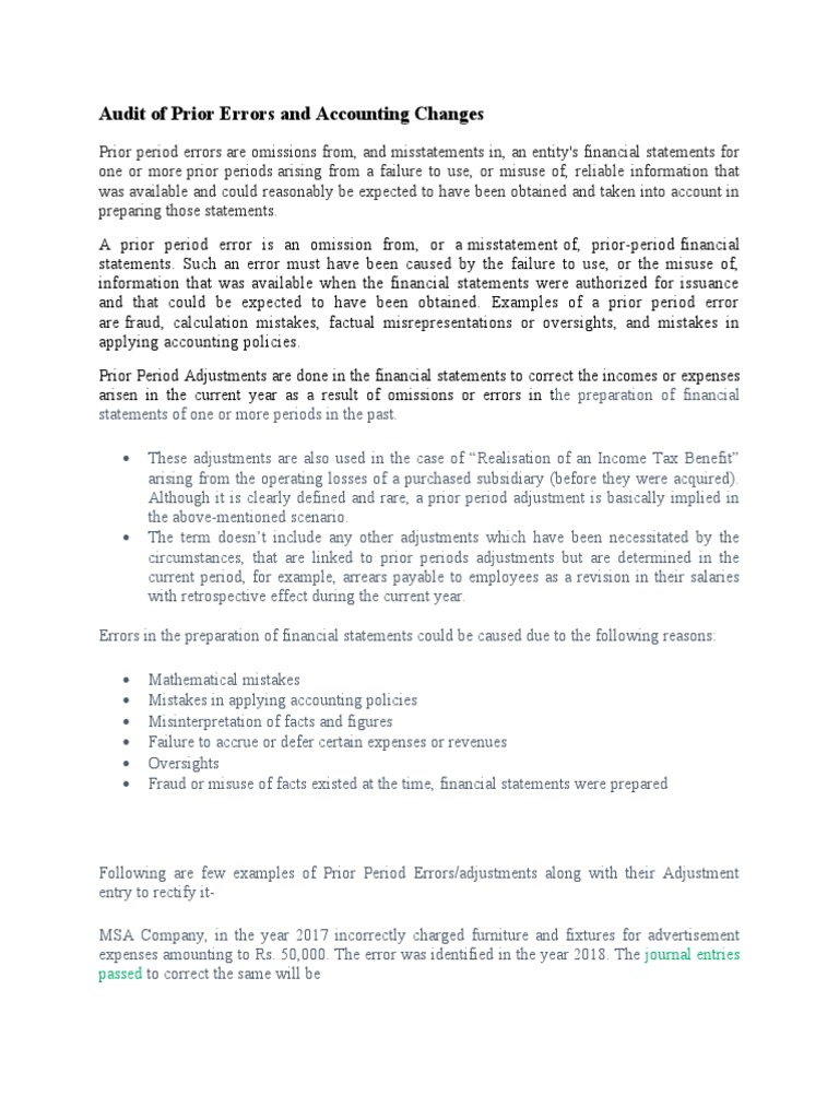 Prior Period Adjustments Explained | PDF | Financial Statement | Error