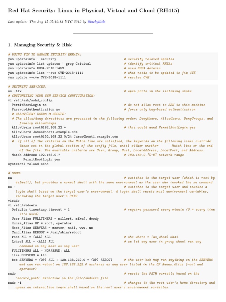 RH415 20190815 | PDF | Sudo | Superuser