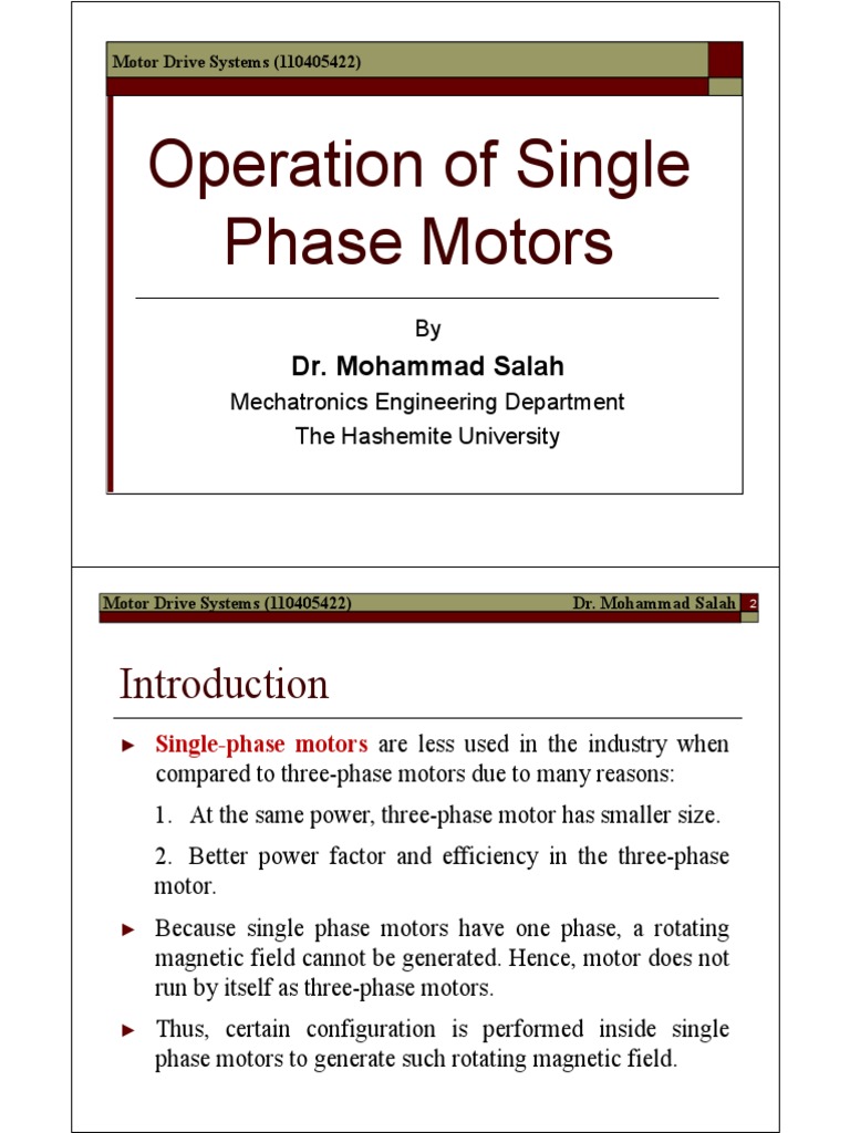 Single-Phase Motor Operation Guide | PDF | Electric Motor | Series And ...