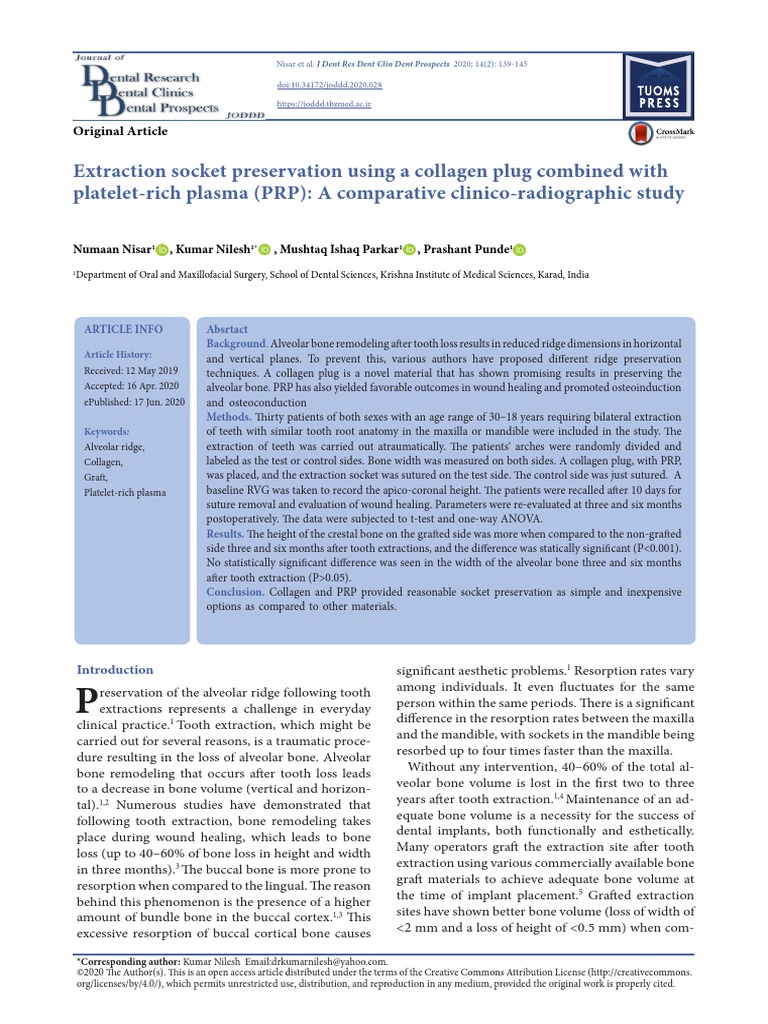 Extraction Socket Presenvation Using A Collagen Plug Combined With ...