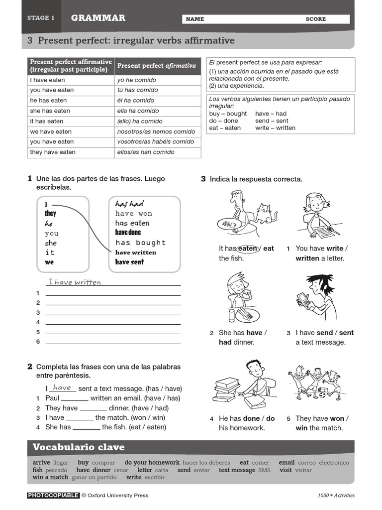 3 Present Perfect: Irregular Verbs Affirmative: Grammar | Download Free ...