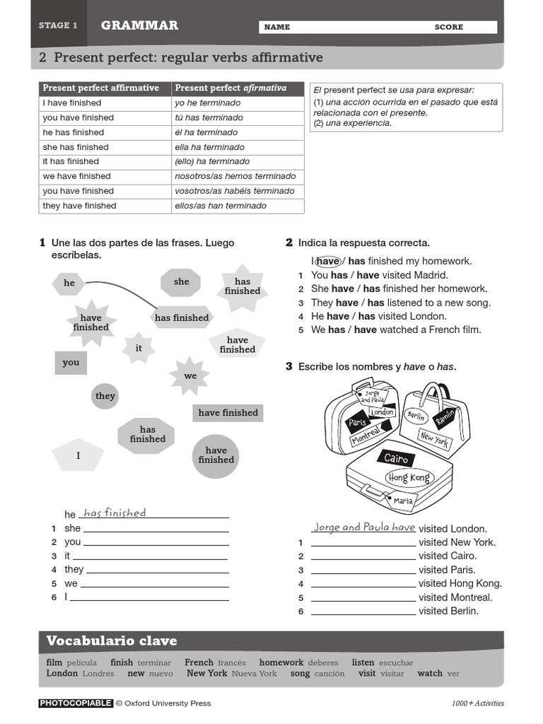 Present Perfect Regular Verbs Affirmative Ingles 3 Eso | PDF ...
