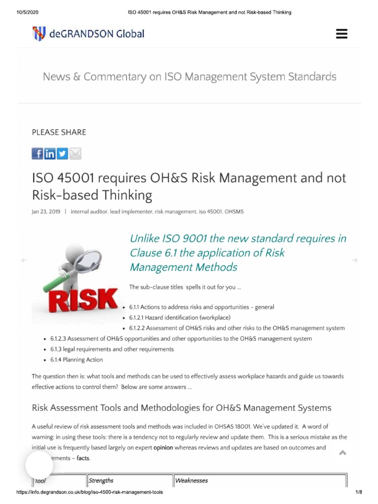 Iso 45000 6.1.2.3 Risk Check | PDF