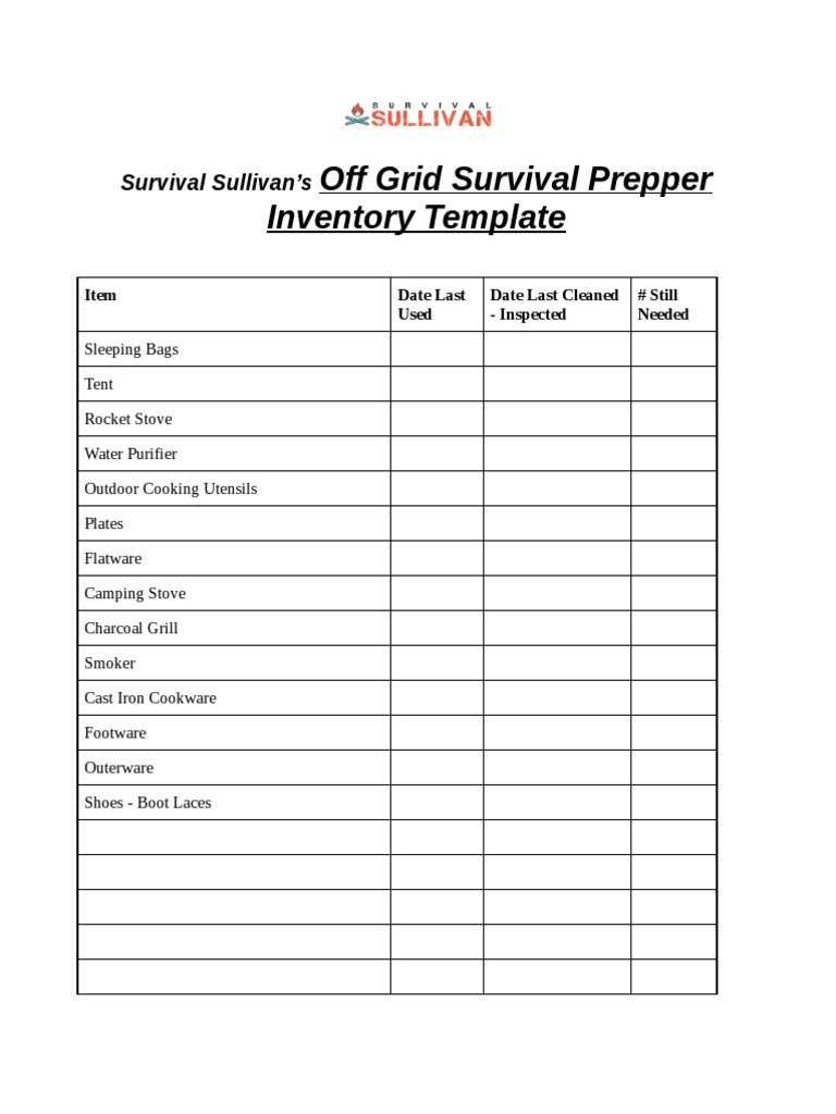 Off Grid Survival Prepper Inventory Template | PDF