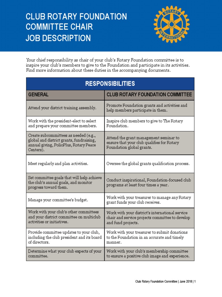 Rotary Foundation Committee Chair Duties | PDF | Committee | Policy