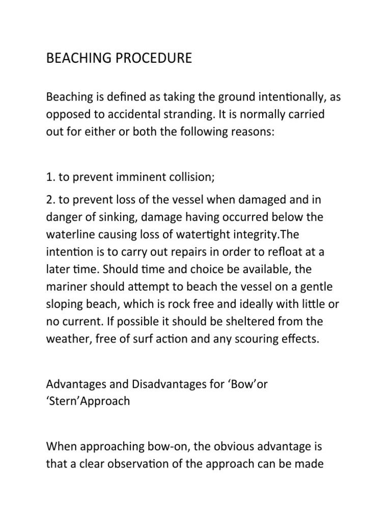 Beaching Procedure | PDF | Ships | Anchor