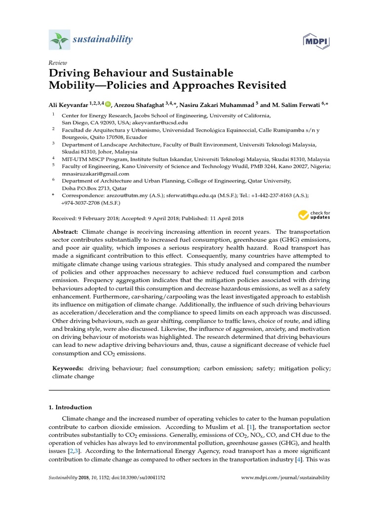 Driving Behaviour and Sustainable Mobili PDF | PDF | Climate Change ...