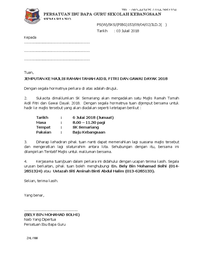 Surat Jemputan Hari Raya | PDF
