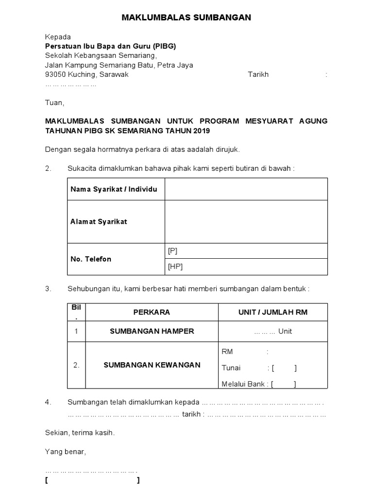 Maklumbalas Sumbangan | PDF