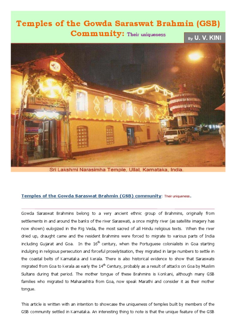 GSB Temples - Their Uniqueness | PDF | Tantra | Vishnu