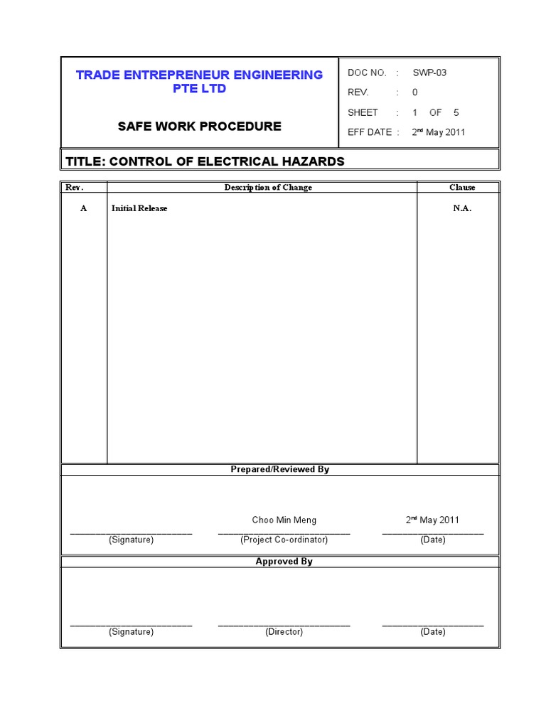 3) SWP-03 Electrical Hazard | PDF | Electrical Wiring | Electrical ...