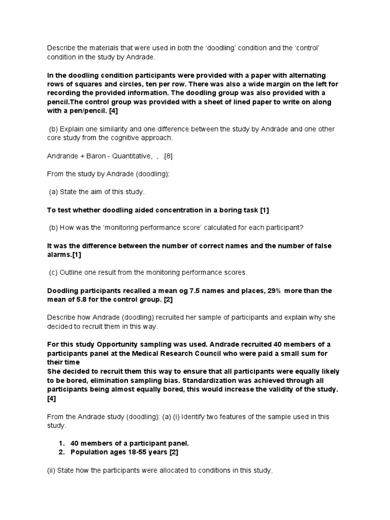 Andrade's Doodling Study Overview | PDF | Scientific Control | Experiment
