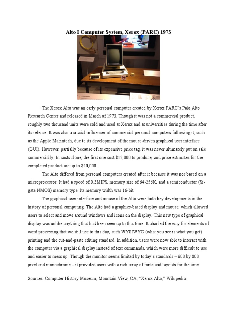 Alto I Computer System, Xerox (PARC) 1973 | PDF | Personal Computers ...