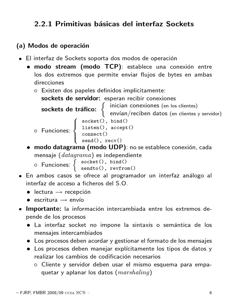 Primitivas Sockets | PDF | Zócalo de red | Protocolos de internet