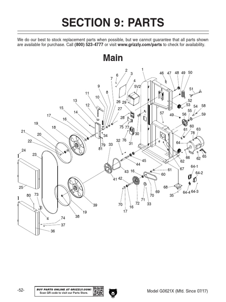 Replacement Parts List for Grizzly Model G0621X 10-Inch Table Saw | PDF ...