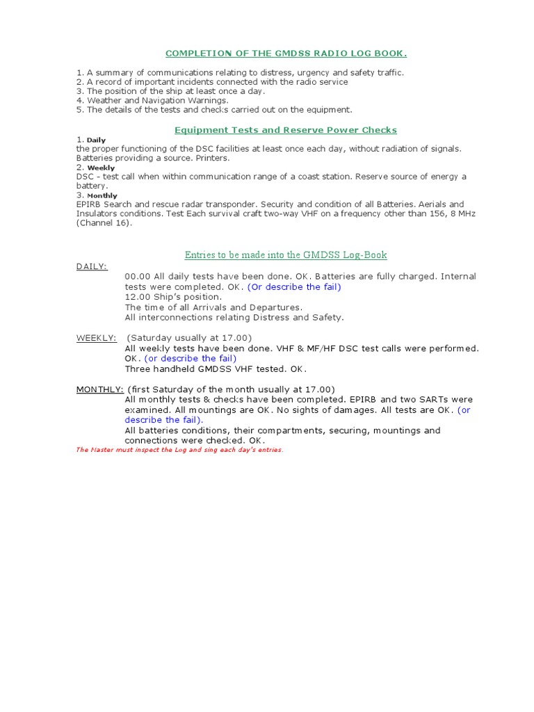 GMDSS Radio Log Book | PDF