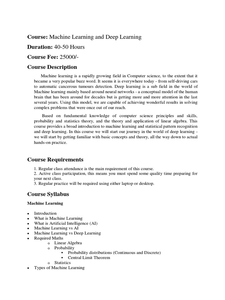 ML and Deep Learning Syllabus | Download Free PDF | Deep Learning ... ML and Deep Learning Syllabus | Download Free PDF | Deep Learning ...