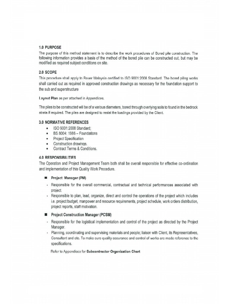 Method Statement Bored Pile | PDF
