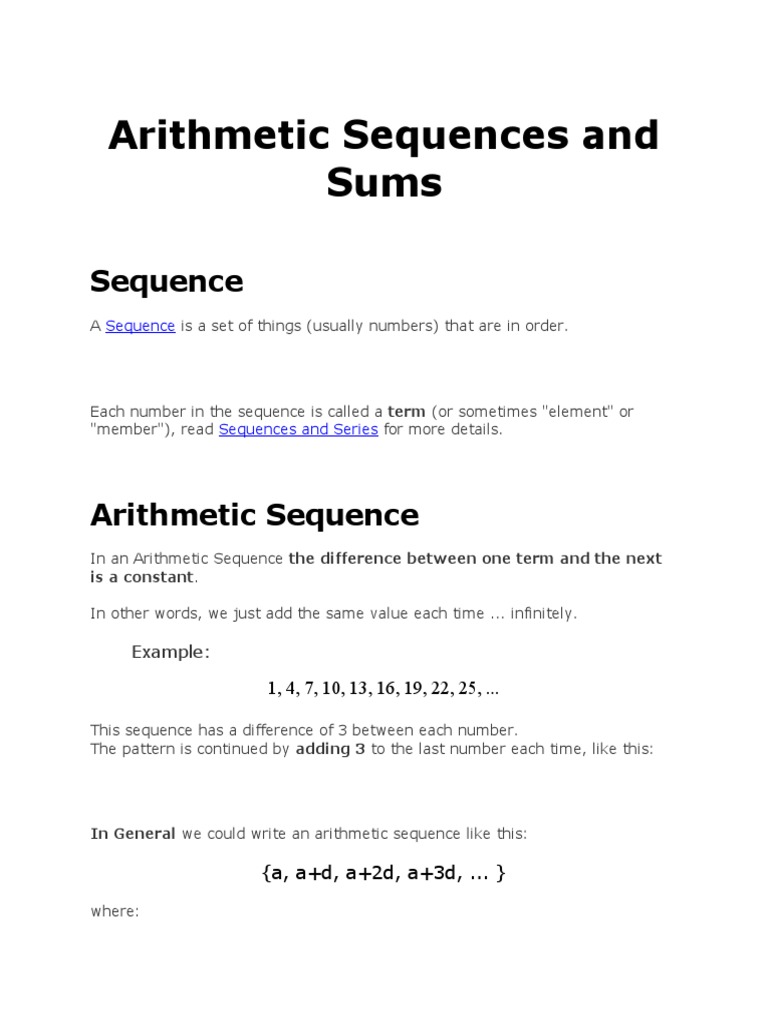 Arithmetic Sequences and Sums | PDF | Computers
