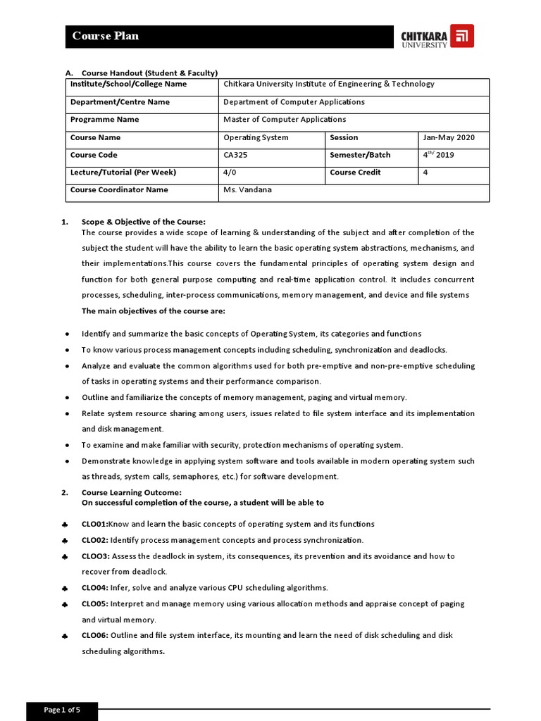 26304.CA325 Operating System Jan-May 2020 | PDF | Scheduling (Computing) | Thread (Computing)