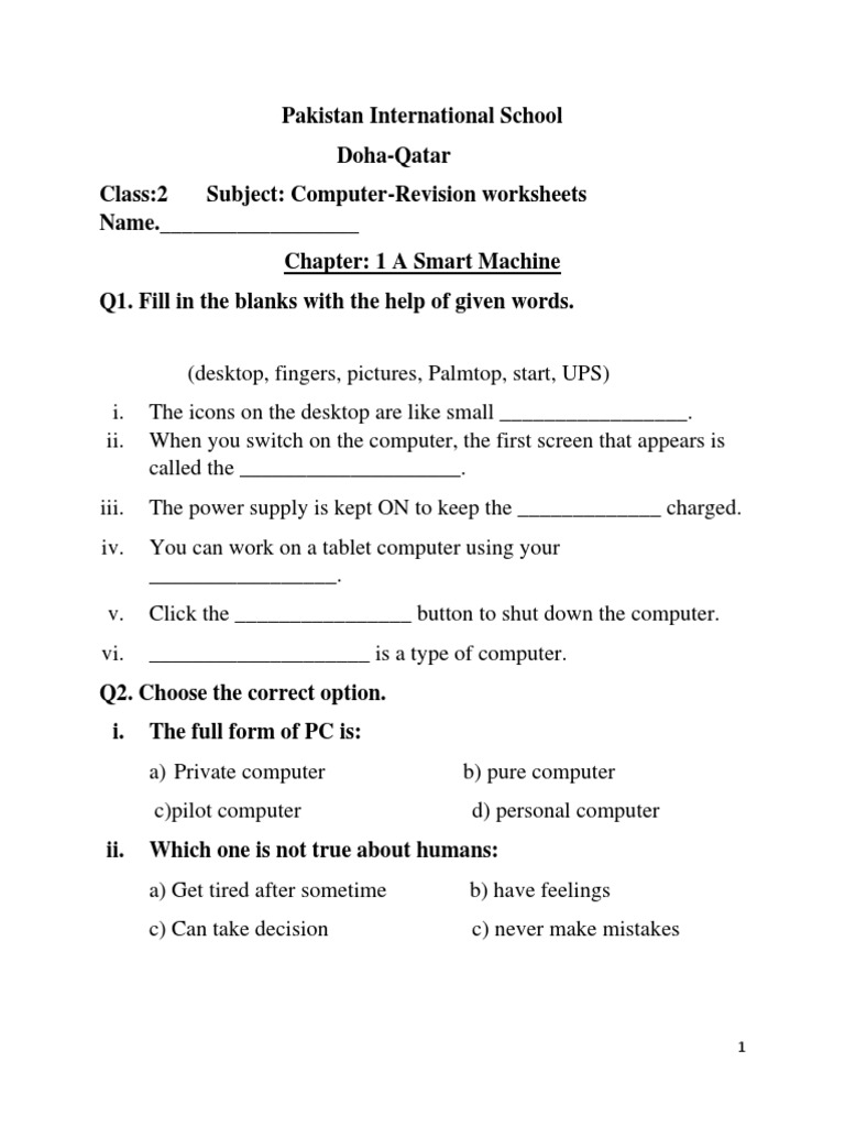 Class 2 - Computer | PDF | Computer Keyboard | Input/Output