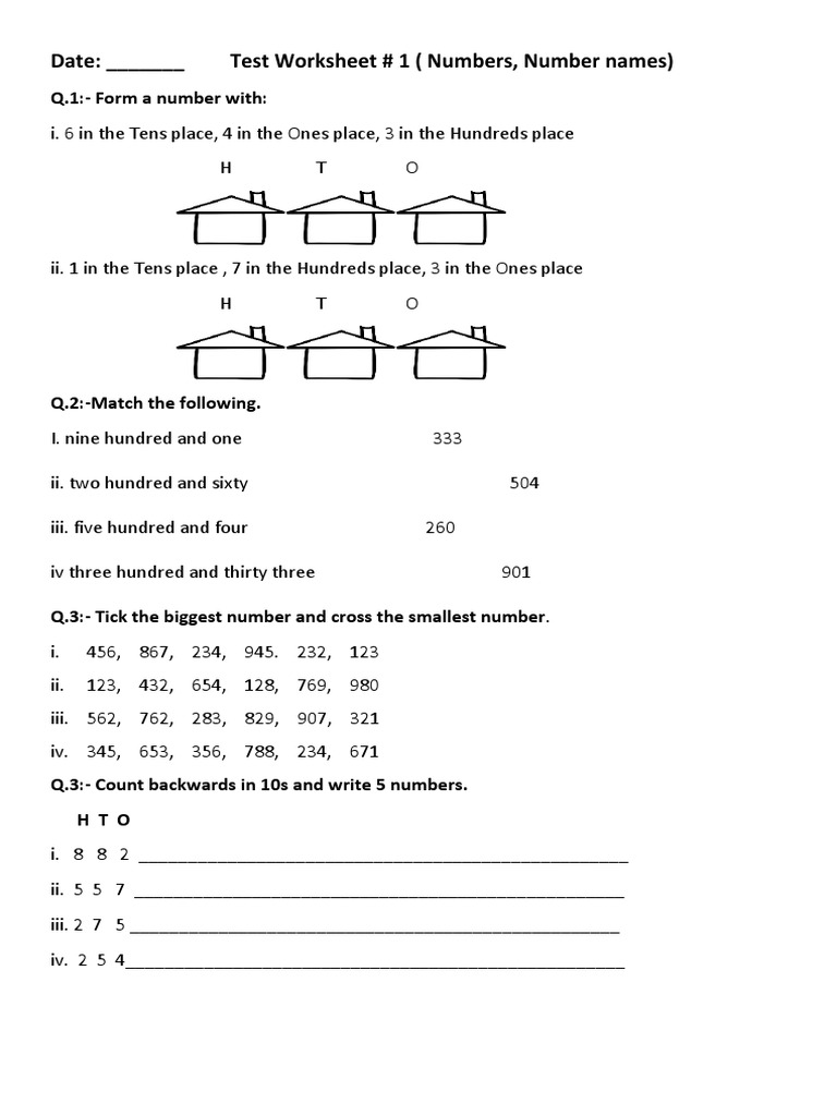 Date: - Test Worksheet # 1 (Numbers, Number Names) | PDF | Fraction ...