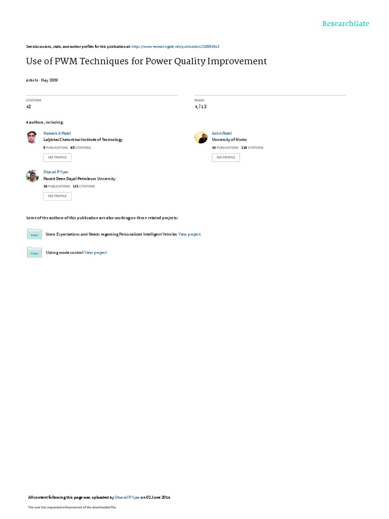 Use of PWM Techniques For Power Quality Improvemen PDF | PDF | Distortion | Telecommunications ...