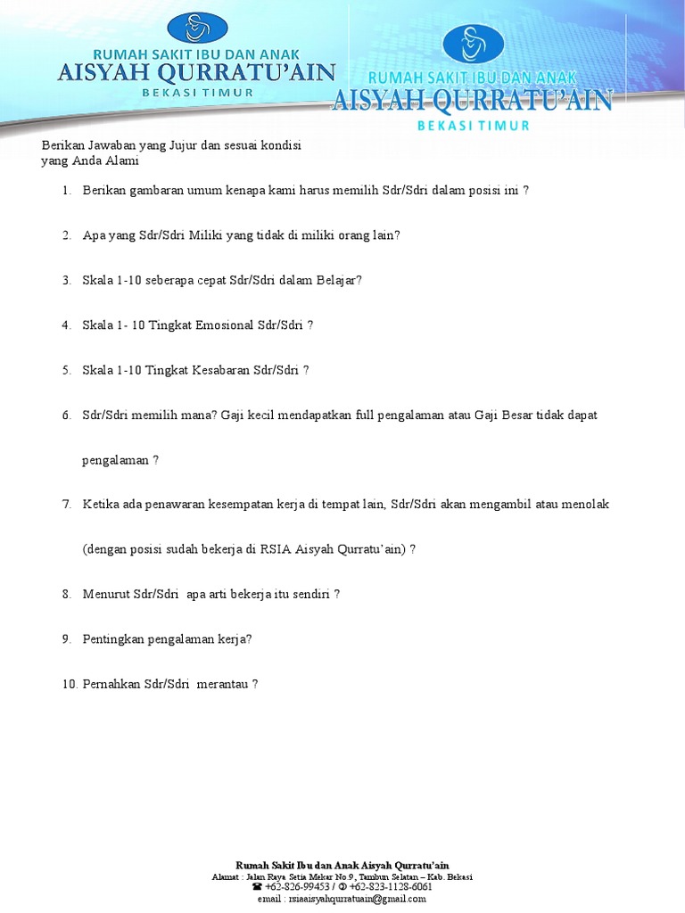 SOAL INTERVIEW Karyawan UMUM | PDF