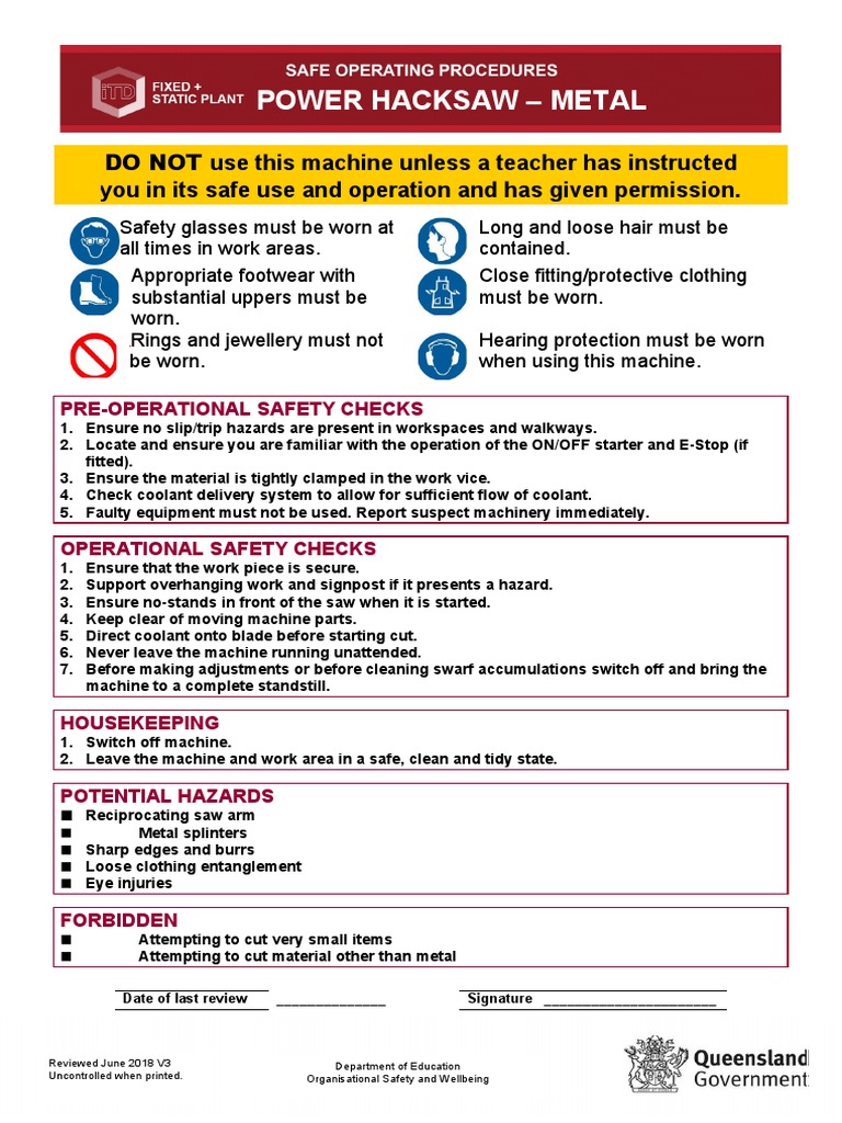 Power Hacksaw Safety Guidelines | PDF