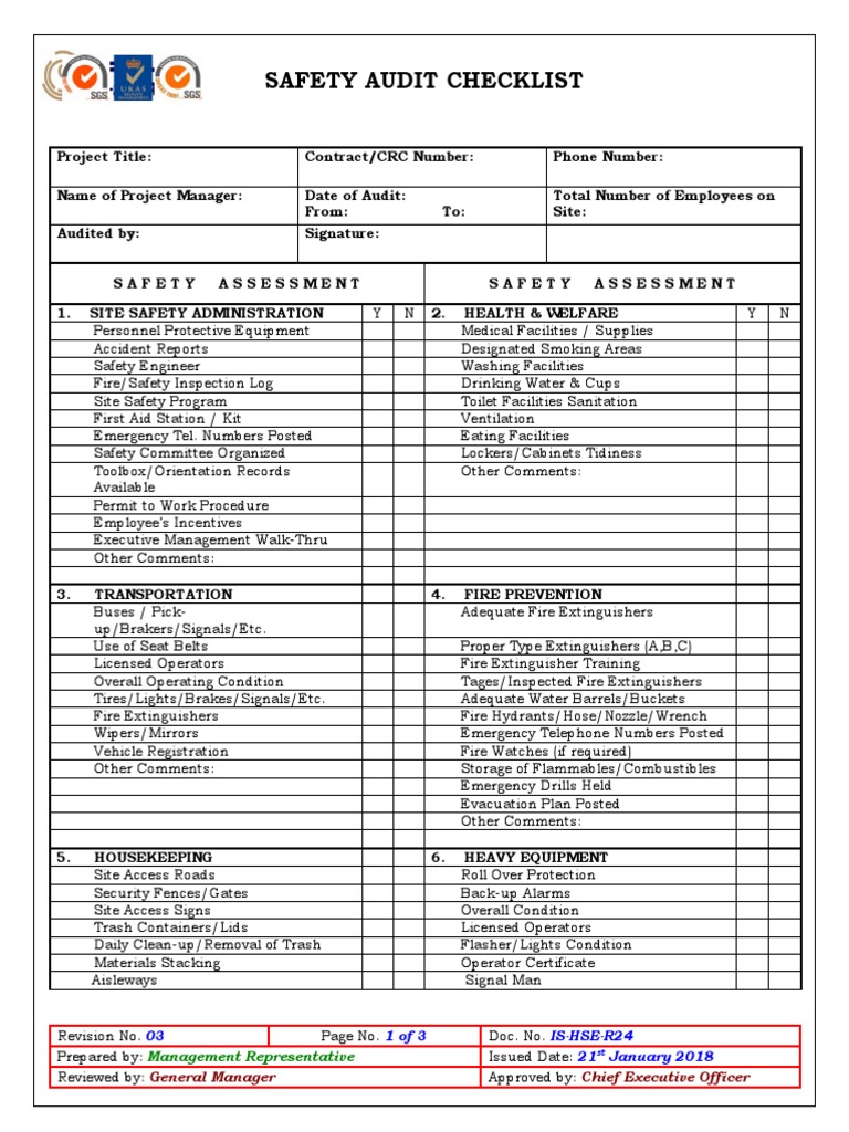 Comprehensive Safety Audit Checklist: Ensuring Compliance and ...