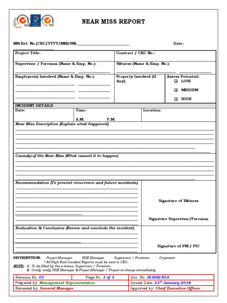 Near Miss Report | PDF | Business