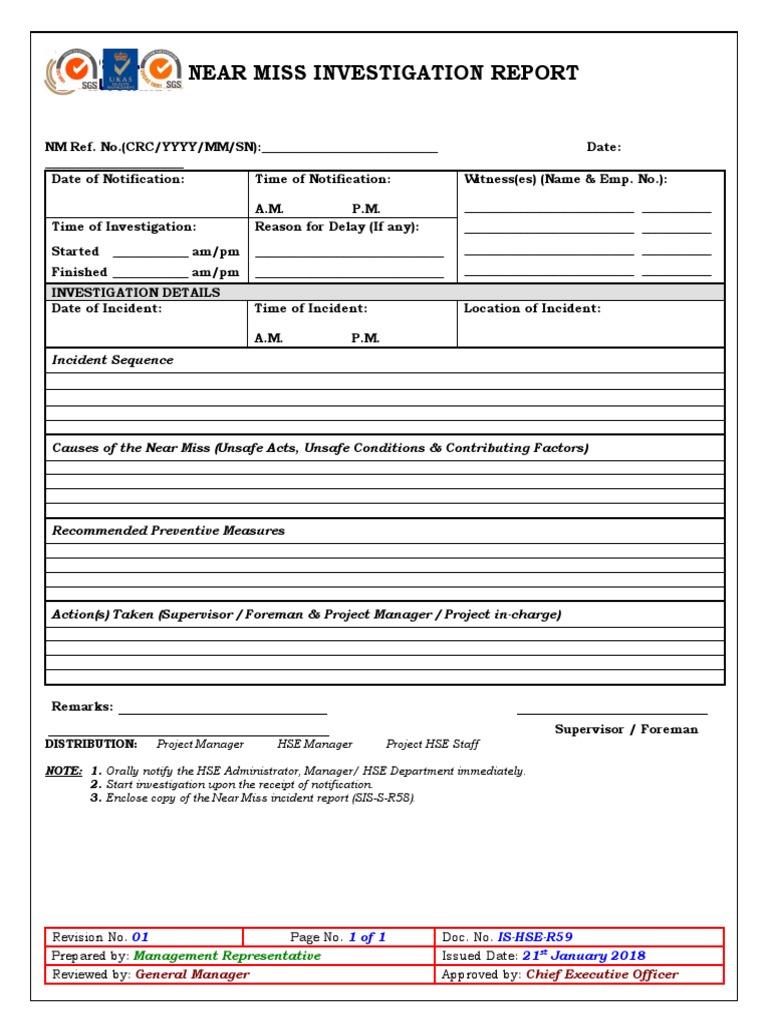 Near Miss Investigation Report | PDF