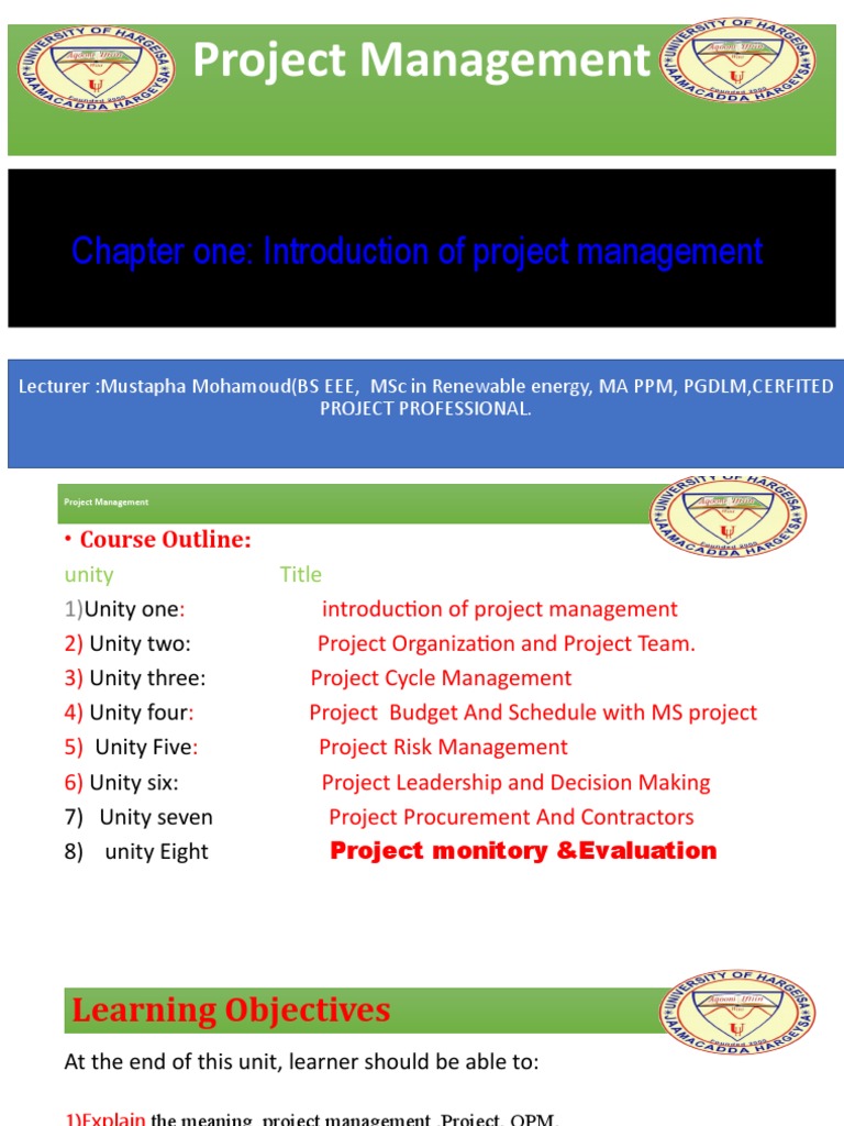 Chapter One: Introduction of Project Management | PDF | Project ...