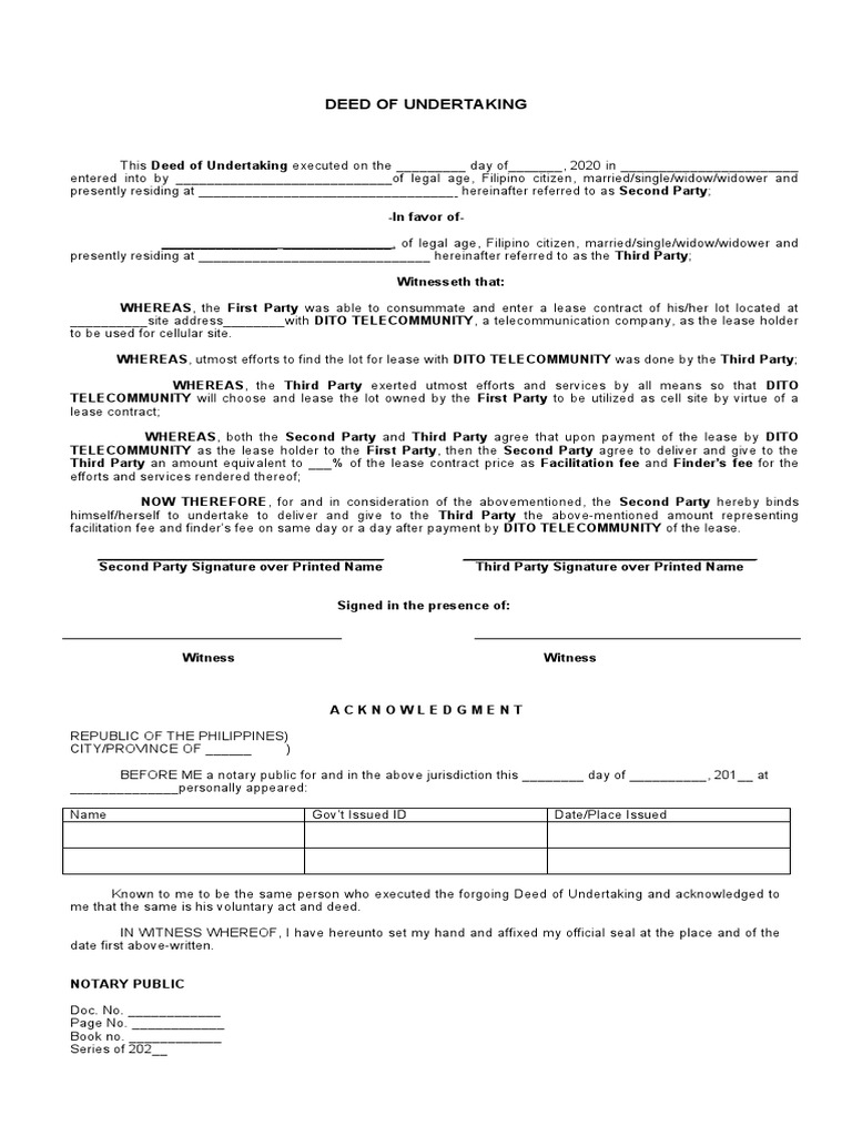 Deed of Undertaking - MOD | PDF | Document | Lease