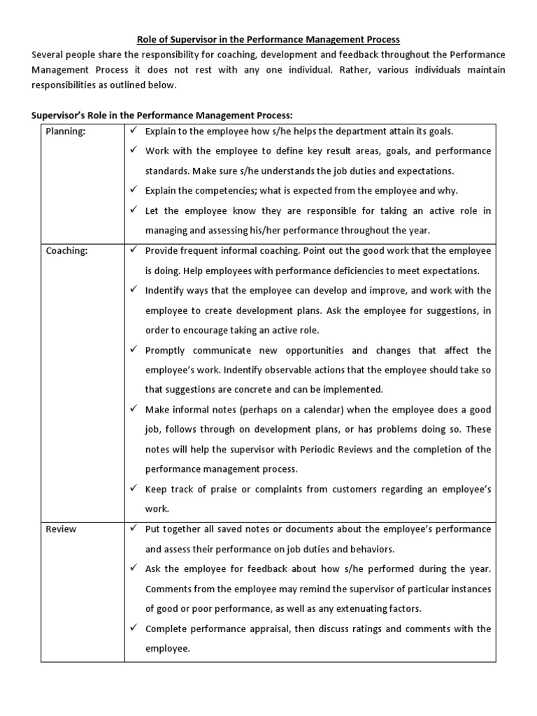 Role of Supervisor in The Performance Management Process | PDF ...