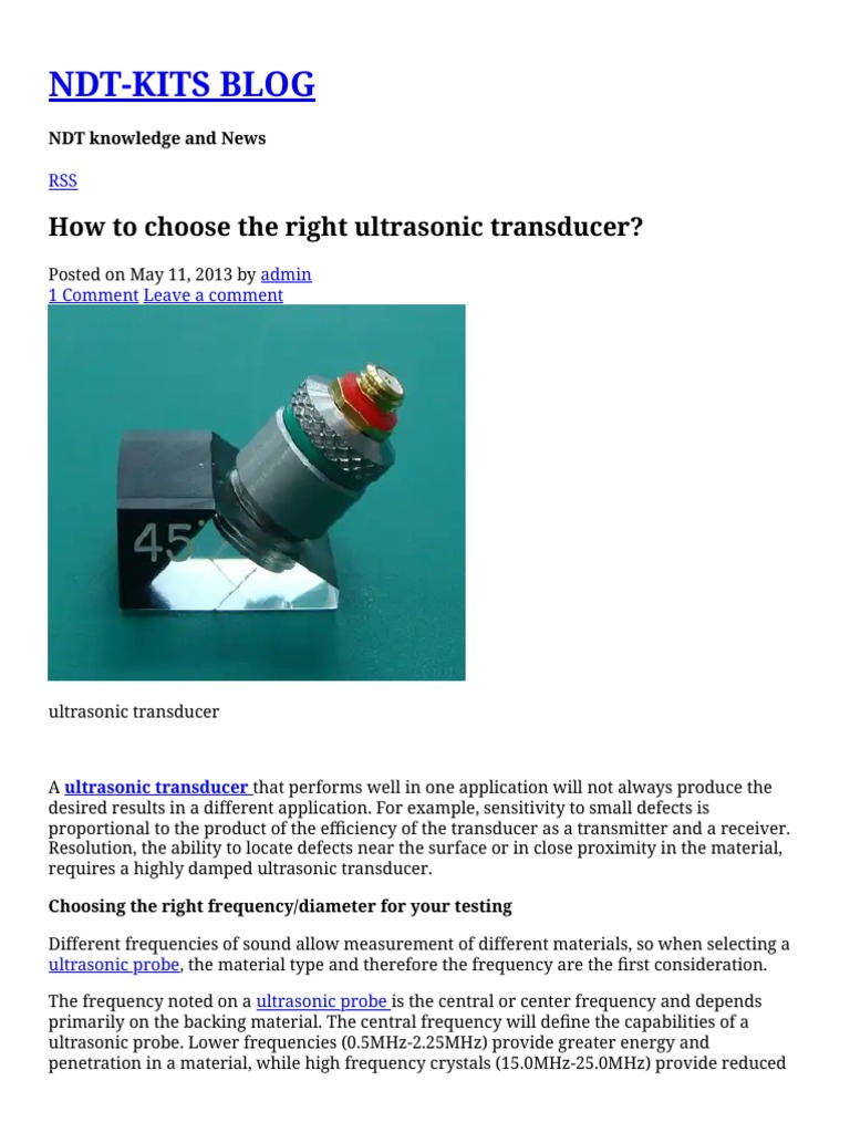 How To Choose The Right Ultrasonic Transducer - NDT-KITS BLOG | PDF ...