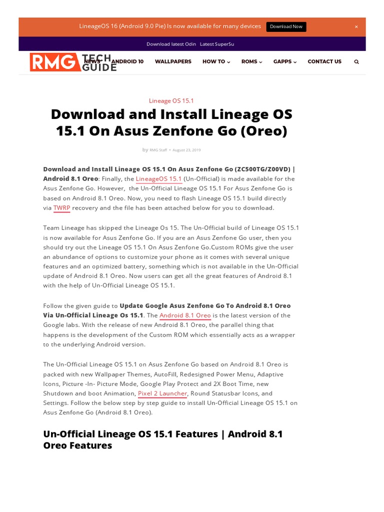 and Install Lineage OS 15.1 On Asus Zenfone Go (Oreo) | Download Free ...