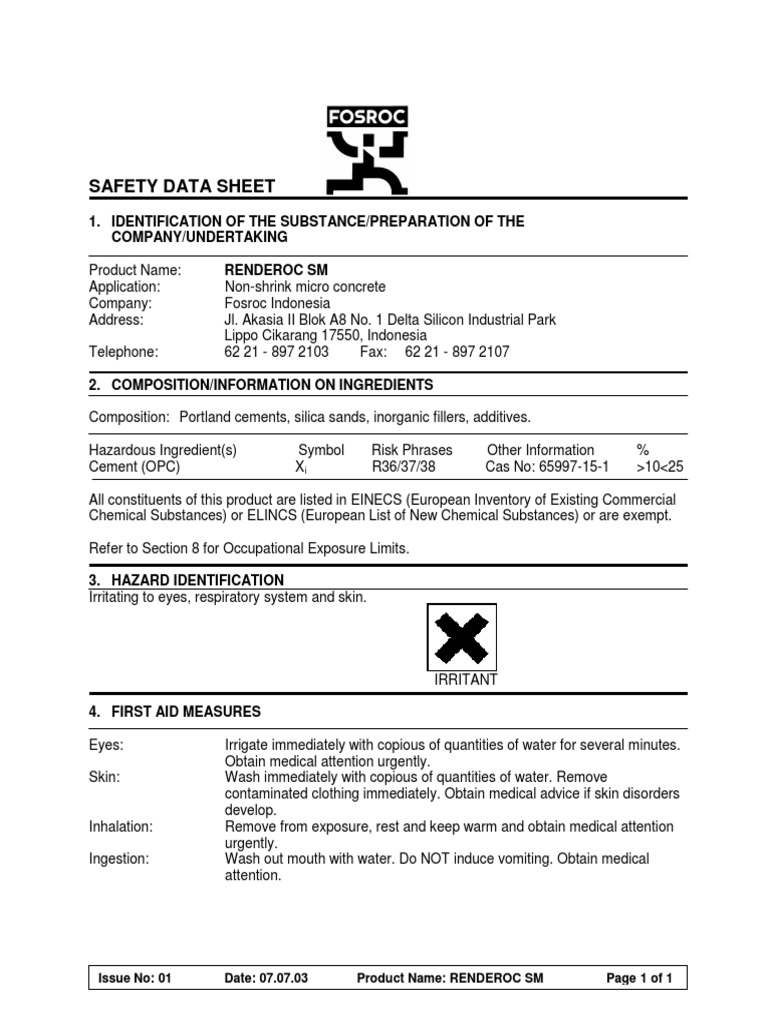 MSDS Renderoc SM | PDF | Occupational Safety And Health | Safety