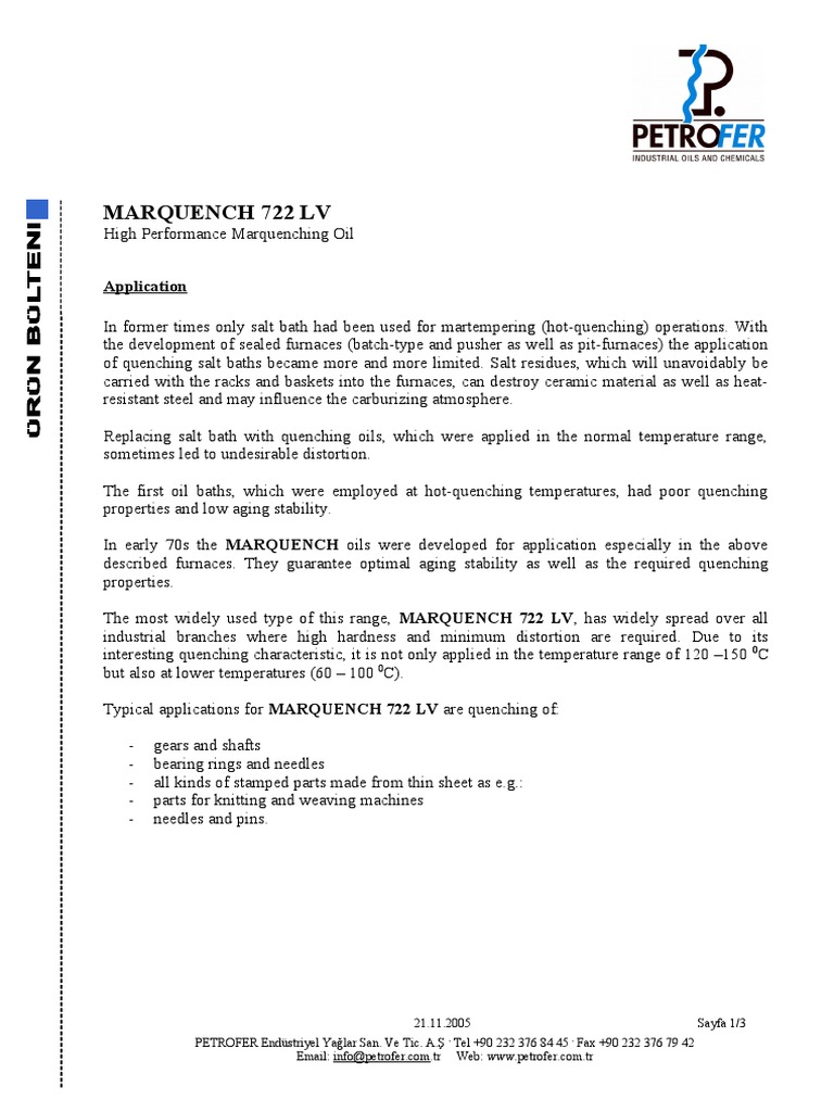 Marquench 722 LV: Application | PDF | Chemistry | Materials