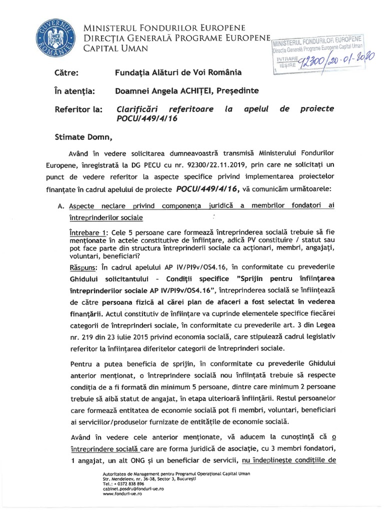 Raspuns AM POCU La Solicitarea de Clarificari | PDF