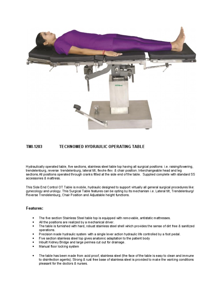 Hydraulic Operation Table Technomed | PDF | Chair | Surgery