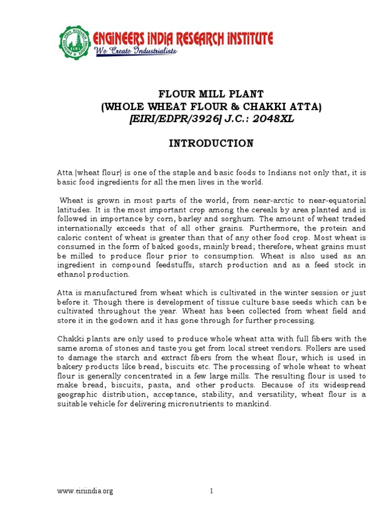 Project Report On Flour Mill Plant (Whole Wheat Flour & Chakki Atta ... Project Report On Flour Mill Plant (Whole Wheat Flour & Chakki Atta ...